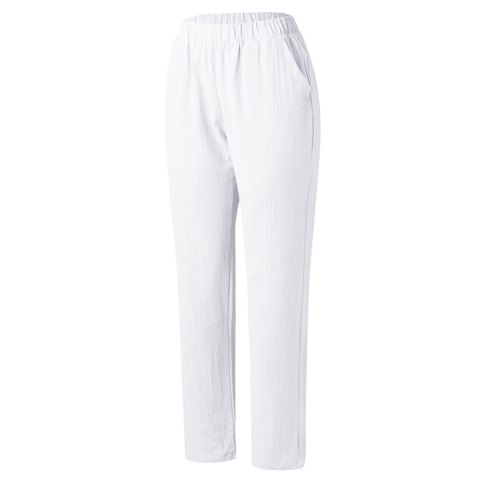 MEKOUIYE Clearance Women's Linen Boho Harem Pants Summer Wide Leg Loose Capris Pants Beach Yoga Trousers Pockets Pluse Size A-White