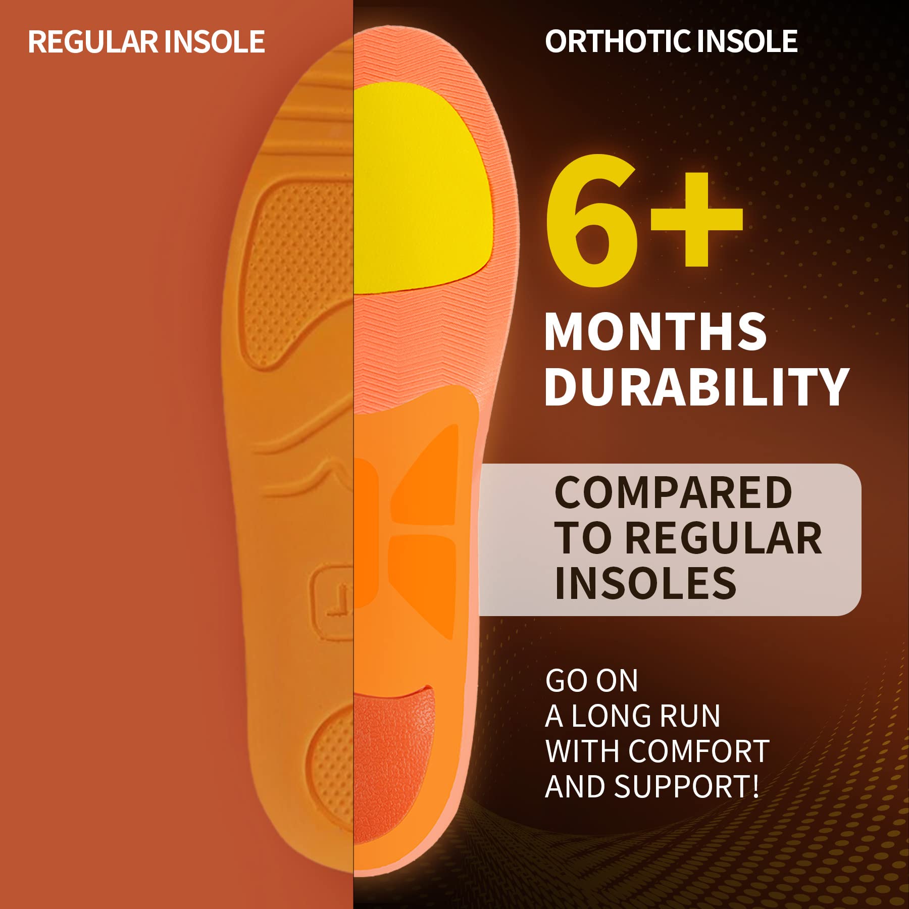 STSVZORR High Arch Support Insert Plantar Fasciitis Flat Foot Orthopedic Pain Relief Insole Men Women Standing All Day,Size US-12,length-30.5cm,Bright Orange