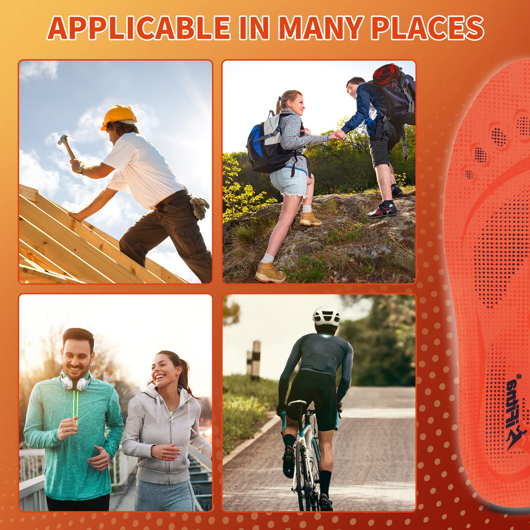 STSVZORR High Arch Support Insert Plantar Fasciitis Flat Foot Orthopedic Pain Relief Insole Men Women Standing All Day,Size US-12,length-30.5cm,Bright Orange