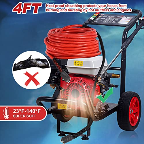 Pressure Washer Hose 1/4”, 4000 PSI Ultra Flexible Kink Resistant Replacement Hose M22 14mm Thread, High Pressure Extension Hose with 3/8 Quick Connect Adapters for Power Washing