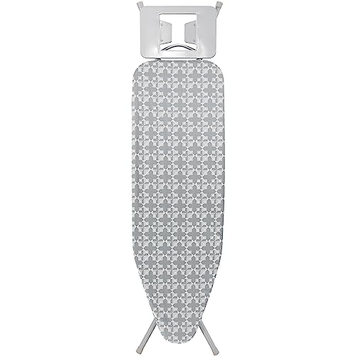 STO STO Ironing Board 45" x 14" with Iron Holder, Adjustable Height 29" to 36", Full Size Foldable Iron Board with Silver Coated Cotton Removable Cover, Sturdy Steel Frame and Legs, Grayish Blue Plaid