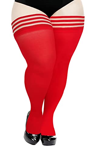 Moon Wood Plus Size Thigh High Stockings for Women 55D Semi Sheer Stay Up Nylon Silicone Top Lingerie Thigh Highs Pantyhose