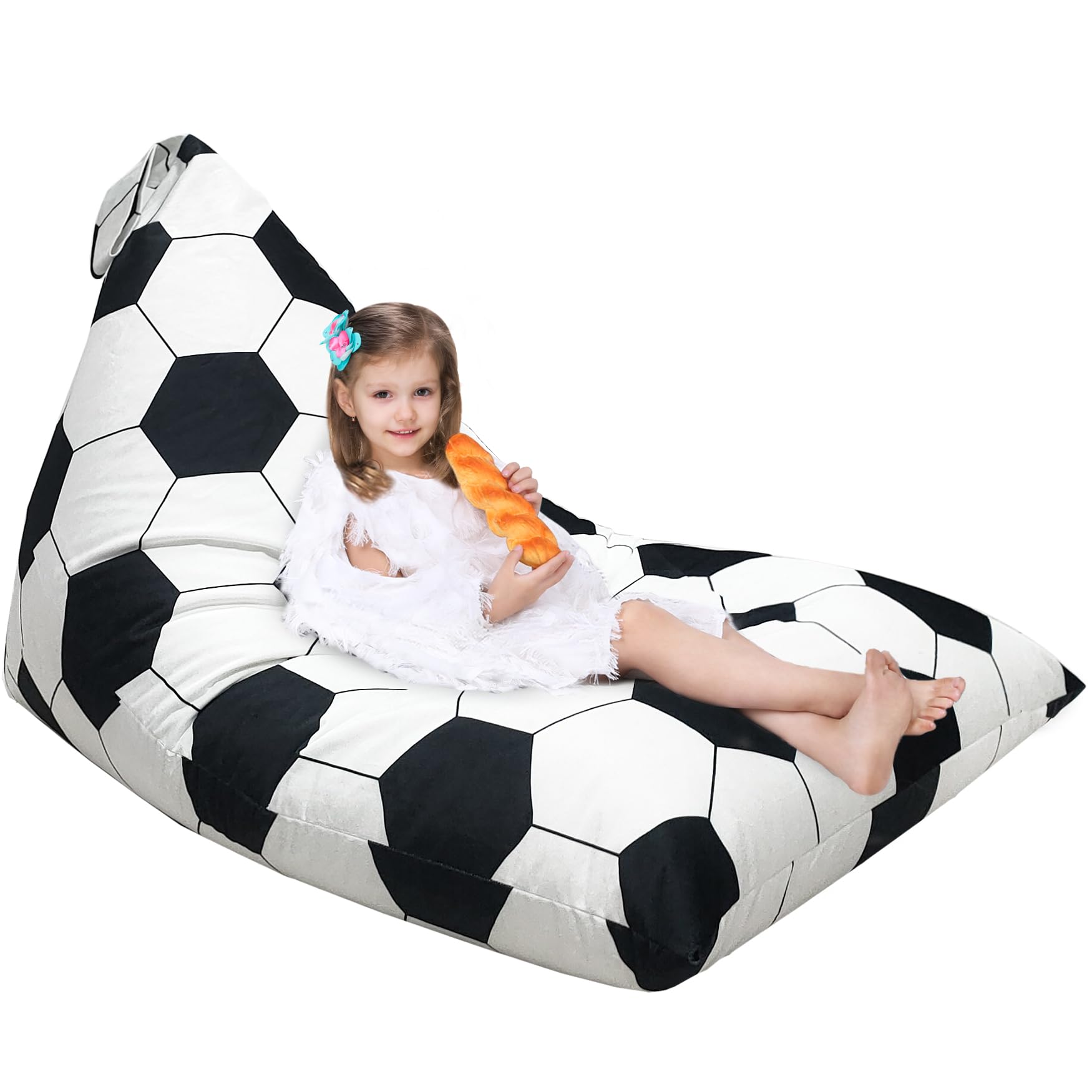 Jorbest Stuffed Animal Storage, Soccer Stuffed Animal Bean Bag Storage, Soccer Bean Bag Chair Cover for Kids, Luxury Velvet Stuffie Seat - Cover ONLY (200 L/52 Gal)