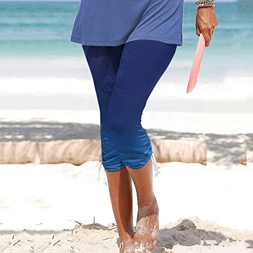 Today 2023 Clearance Beach Capri for Women Casual Summer Elastic Waistband Capri Leggings Smocking Cuff Active Stretch Slim Cropped Pants