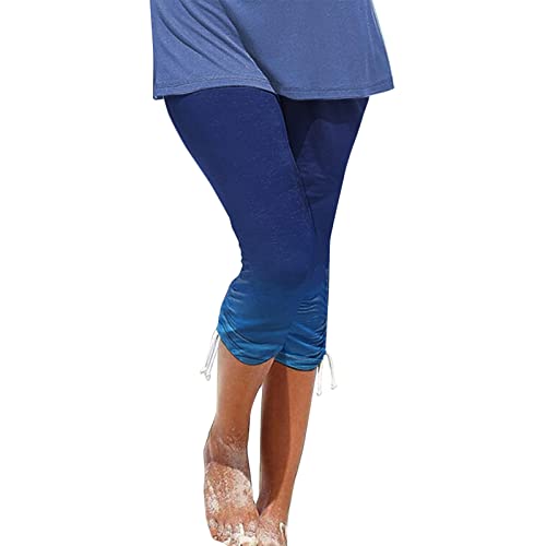 Today 2023 Clearance Beach Capri for Women Casual Summer Elastic Waistband Capri Leggings Smocking Cuff Active Stretch Slim Cropped Pants