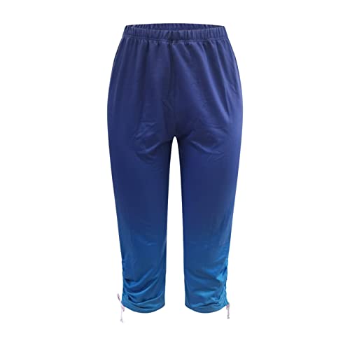 Today 2023 Clearance Beach Capri for Women Casual Summer Elastic Waistband Capri Leggings Smocking Cuff Active Stretch Slim Cropped Pants