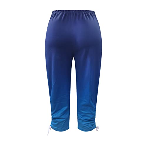 Today 2023 Clearance Beach Capri for Women Casual Summer Elastic Waistband Capri Leggings Smocking Cuff Active Stretch Slim Cropped Pants