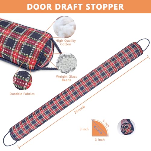 Triangle Under Door Draft Stopper Noise Blocker 28 Inches for Door Bottom Air Seal Insulation and Soundproof, Heavy Duty Weather Guard Snake Stripping, Tartan Check Navy Blue Red
