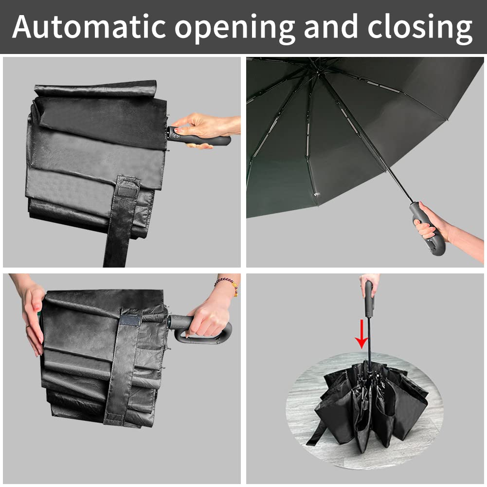 Dlin Windproof Travel Umbrella Automatic Umbrellas for Rain, 10 Ribs Compact Folding Umbrella for Rain, Large Umbrella, Portable Waterproof Umbrellas for Men and Women.