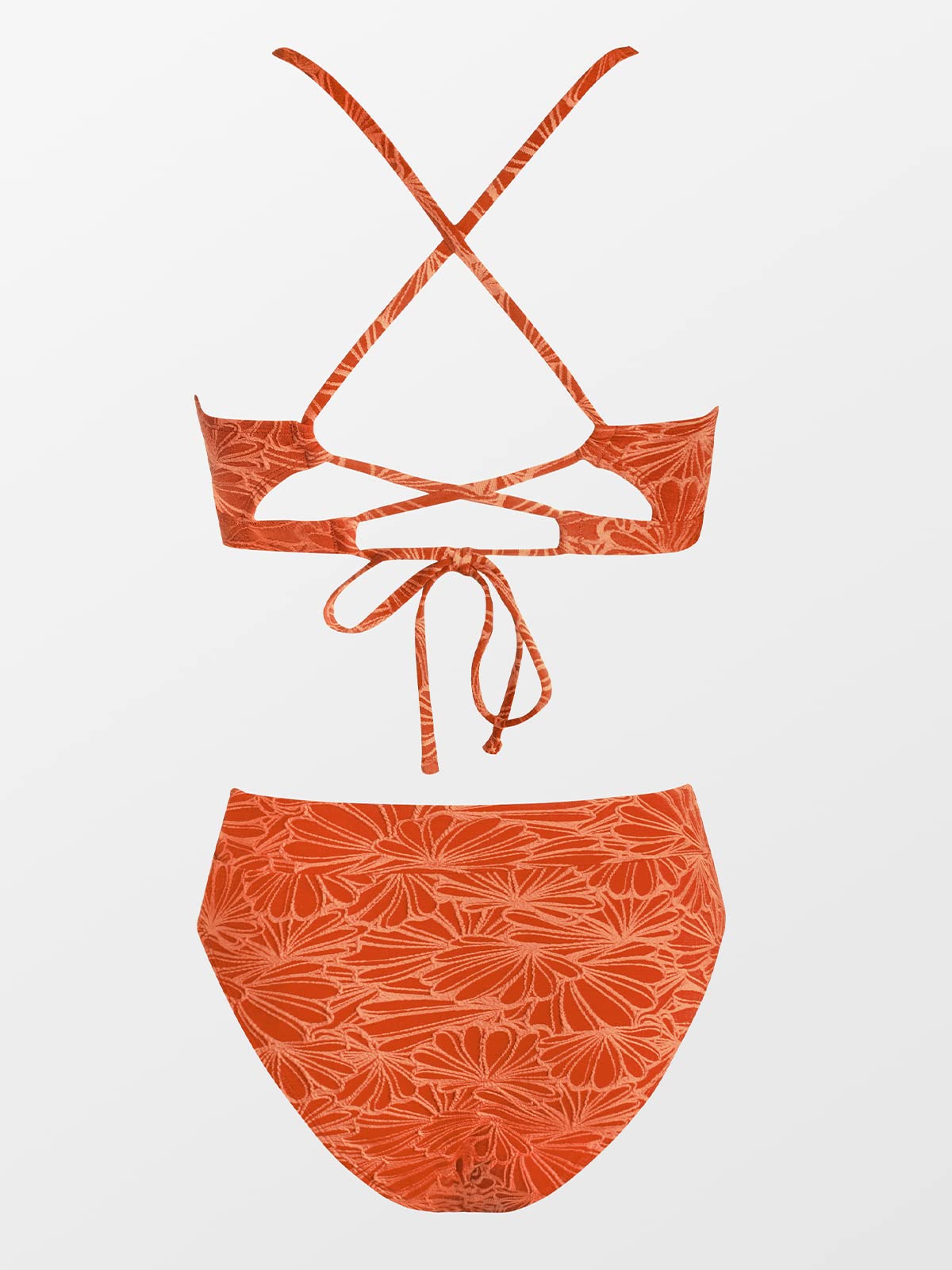 CUPSHE Bikini Set for Women Bathing Suit High Waisted Scalloped V Neck Two Pieces Swimsuit, L Coral Orange
