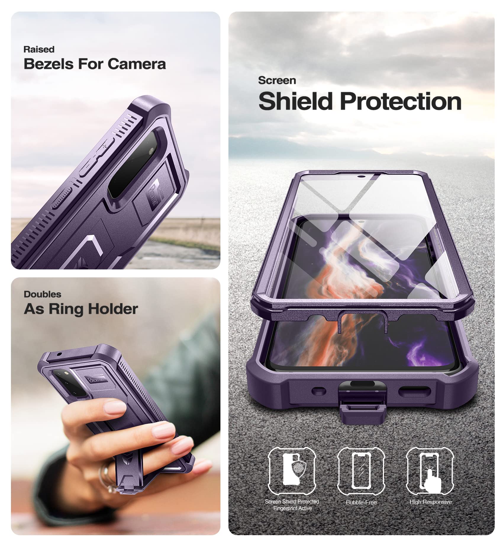 Dexnor for Samsung Galaxy S20 5G Case/6.2 inches, [Built in Screen Protector and Kickstand] Heavy Duty Military Grade Protection Shockproof Protective Cover for Samsung Galaxy S20 5G,Mulberry