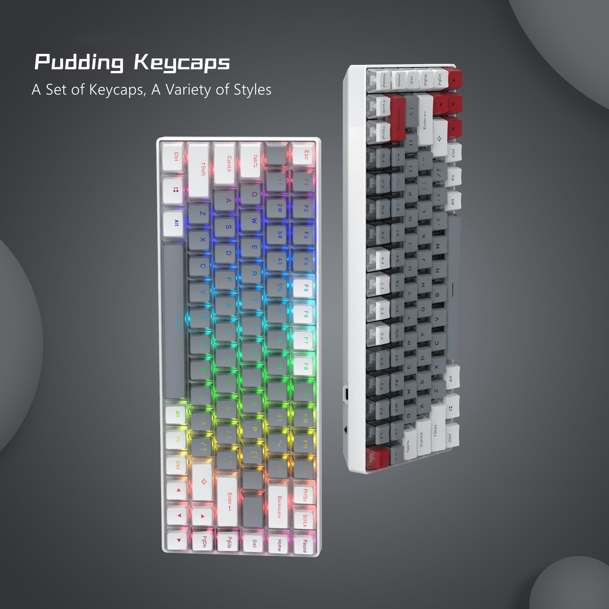 Womier Pudding Keycaps - PBT Keycaps, Shine Through Keycaps, 165 Keys Keycaps Set, Custom Keycaps for 61/68/84/87/82/100 Cherry Gateron MX Switches Mechanical Keyboard, White/Gray