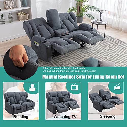SAMERY Loveseat Recliner Reclining Loveseat with Console, RV Reclining Loveseat Wall Hugger Recliners RV Theater Recliner Love Seat with Cup Holders/Pockets for Living Room RV, Manual