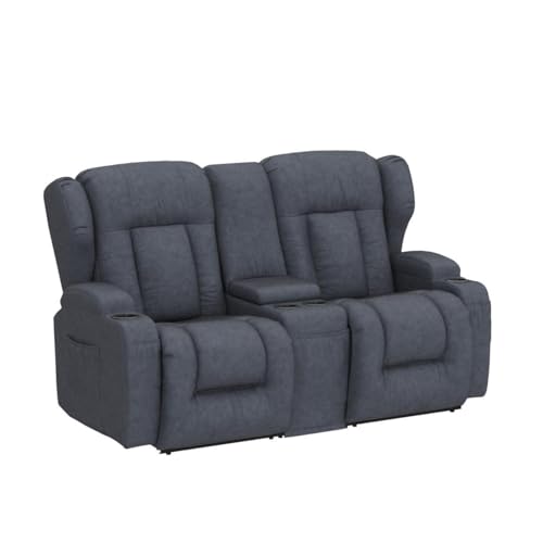SAMERY Loveseat Recliner Reclining Loveseat with Console, RV Reclining Loveseat Wall Hugger Recliners RV Theater Recliner Love Seat with Cup Holders/Pockets for Living Room RV, Manual