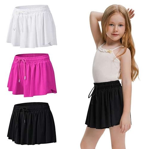 3 Pack Girls Flowy Shorts with Pockets 2 in 1 Youth Teen Kids Athletic Skirts Running Sports Dance Skort Size 6 Set 01
