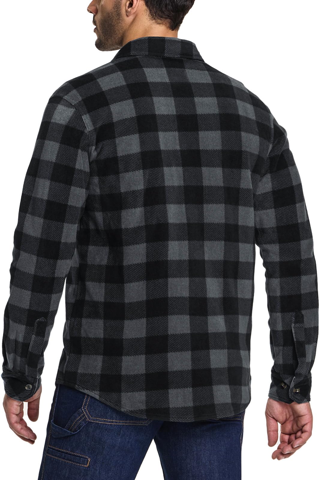 CQR Men's Long Sleeve Heavyweight Fleece Shirts, Plaid Button Up Shirt, Warm Outdoor Casual Shirt with Pockets, One Pocket Charcoal, Medium