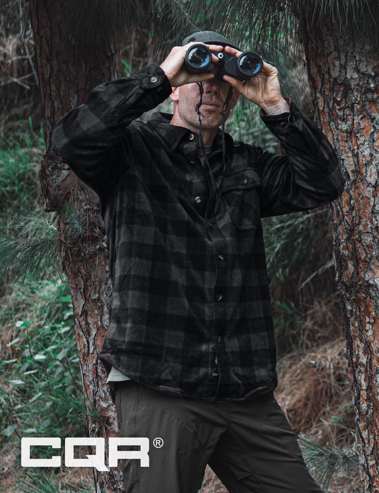 CQR Men's Long Sleeve Heavyweight Fleece Shirts, Plaid Button Up Shirt, Warm Outdoor Casual Shirt with Pockets, One Pocket Charcoal, Medium