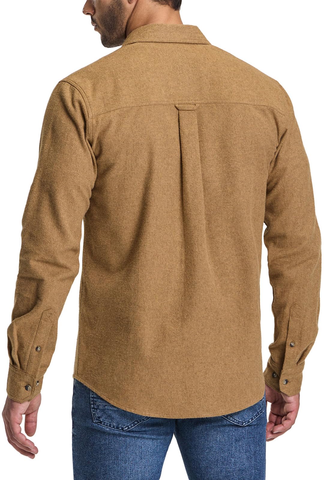 CQR Men's All Cotton Flannel Shirt, Long Sleeve Casual Button Down Plaid Shirt, Brushed Soft Outdoor Tactical Work Shirts, Solid Wheat Brown, X-Large
