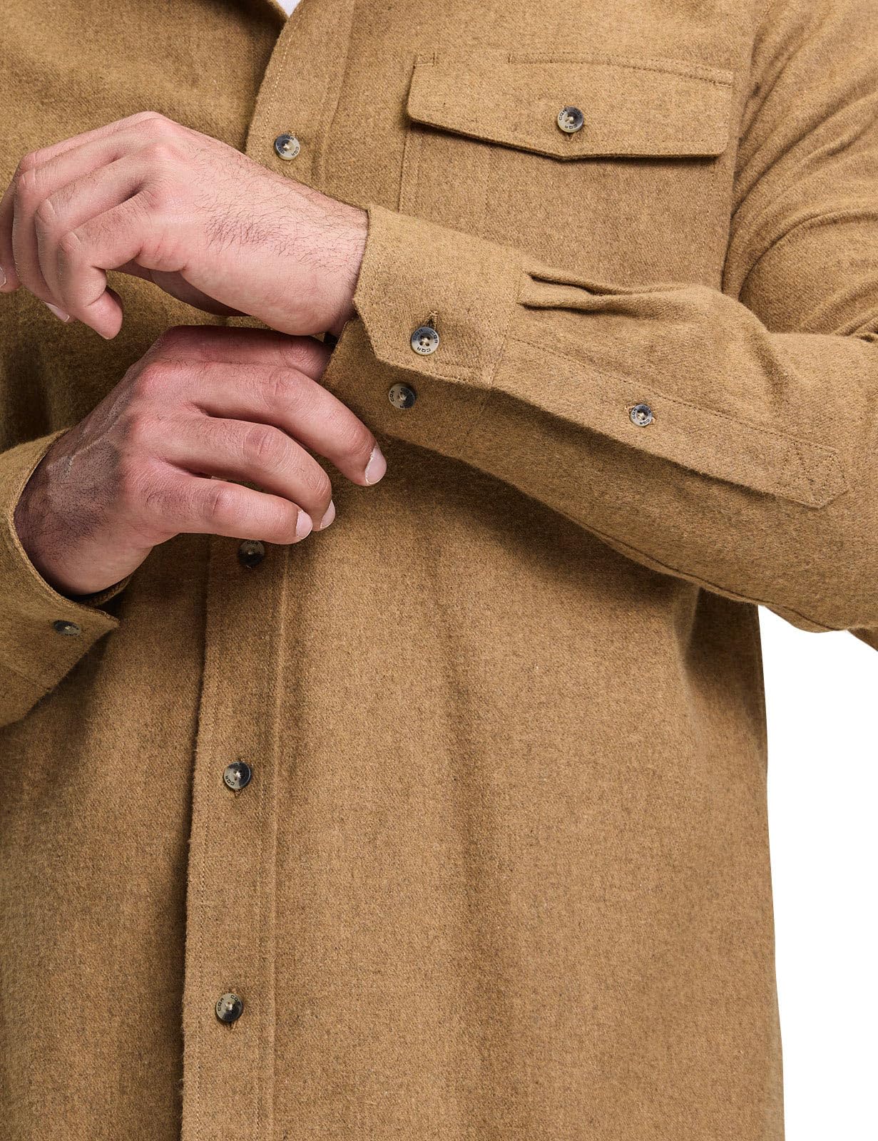 CQR Men's All Cotton Flannel Shirt, Long Sleeve Casual Button Down Plaid Shirt, Brushed Soft Outdoor Tactical Work Shirts, Solid Wheat Brown, X-Large