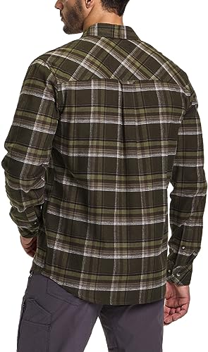 CQR Men's All Cotton Flannel Shirt, Long Sleeve Casual Button Down Plaid Shirt, Brushed Soft Outdoor Tactical Work Shirts, Plaid Hickory Green, Large