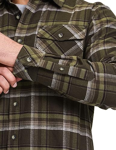 CQR Men's All Cotton Flannel Shirt, Long Sleeve Casual Button Down Plaid Shirt, Brushed Soft Outdoor Tactical Work Shirts, Plaid Hickory Green, Large