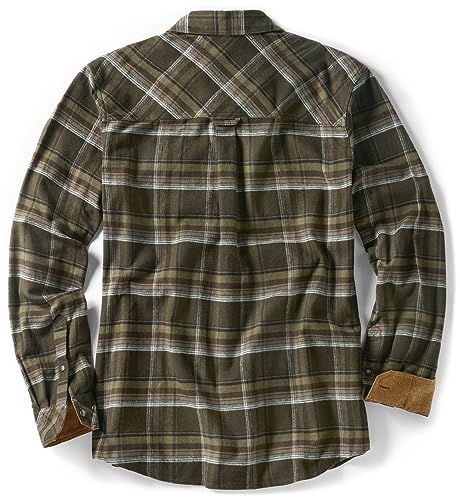 CQR Men's All Cotton Flannel Shirt, Long Sleeve Casual Button Down Plaid Shirt, Brushed Soft Outdoor Tactical Work Shirts, Plaid Hickory Green, Large