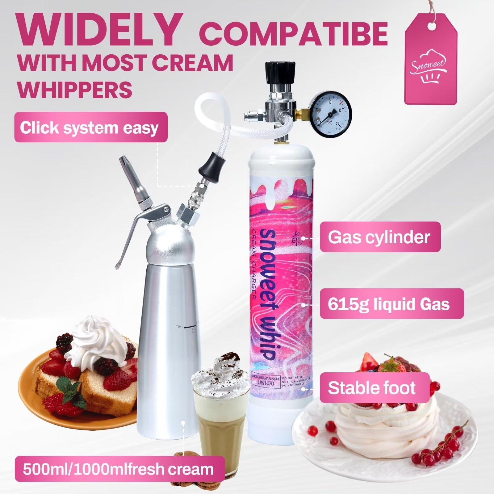 Whipped Cream Charger Cylinder Food Grade Tank Pure whipped cream dispenser 615g Cartridges (4 Cylinder)