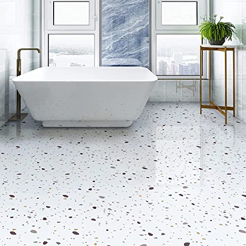 Peel & Stick Floor Tiles Stickers Flooring 12x12 inches 10 Pack (12x12 Inches, White, 10)