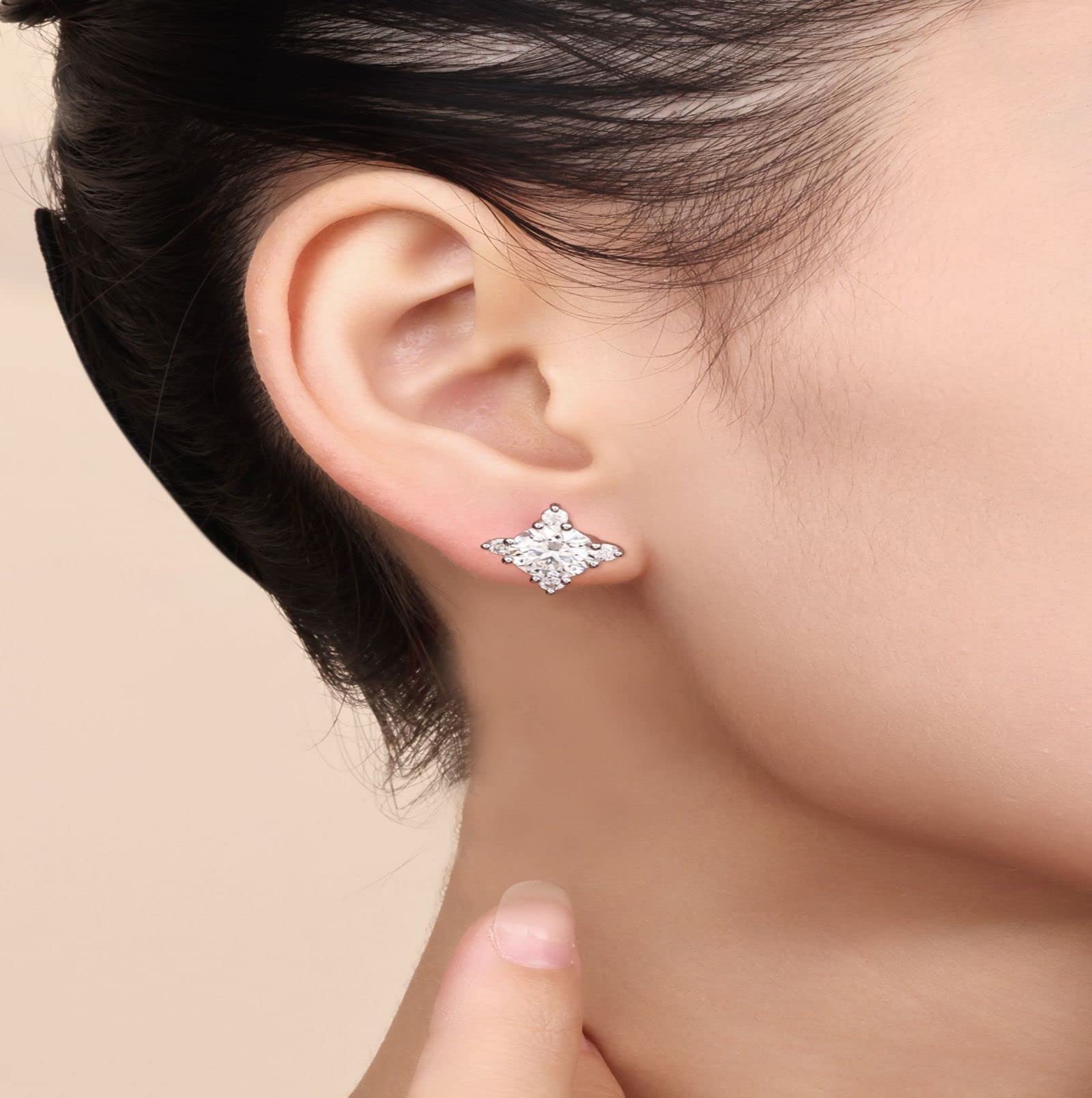 Reapuson Moissanite Stud Earrings D Color VVS1 Clear Round Lab Created Moissanite Earrings 18K Gold Plated 925 Sterling Silver Stud Hypoallergenic Flat Back Earrings for Men Women
