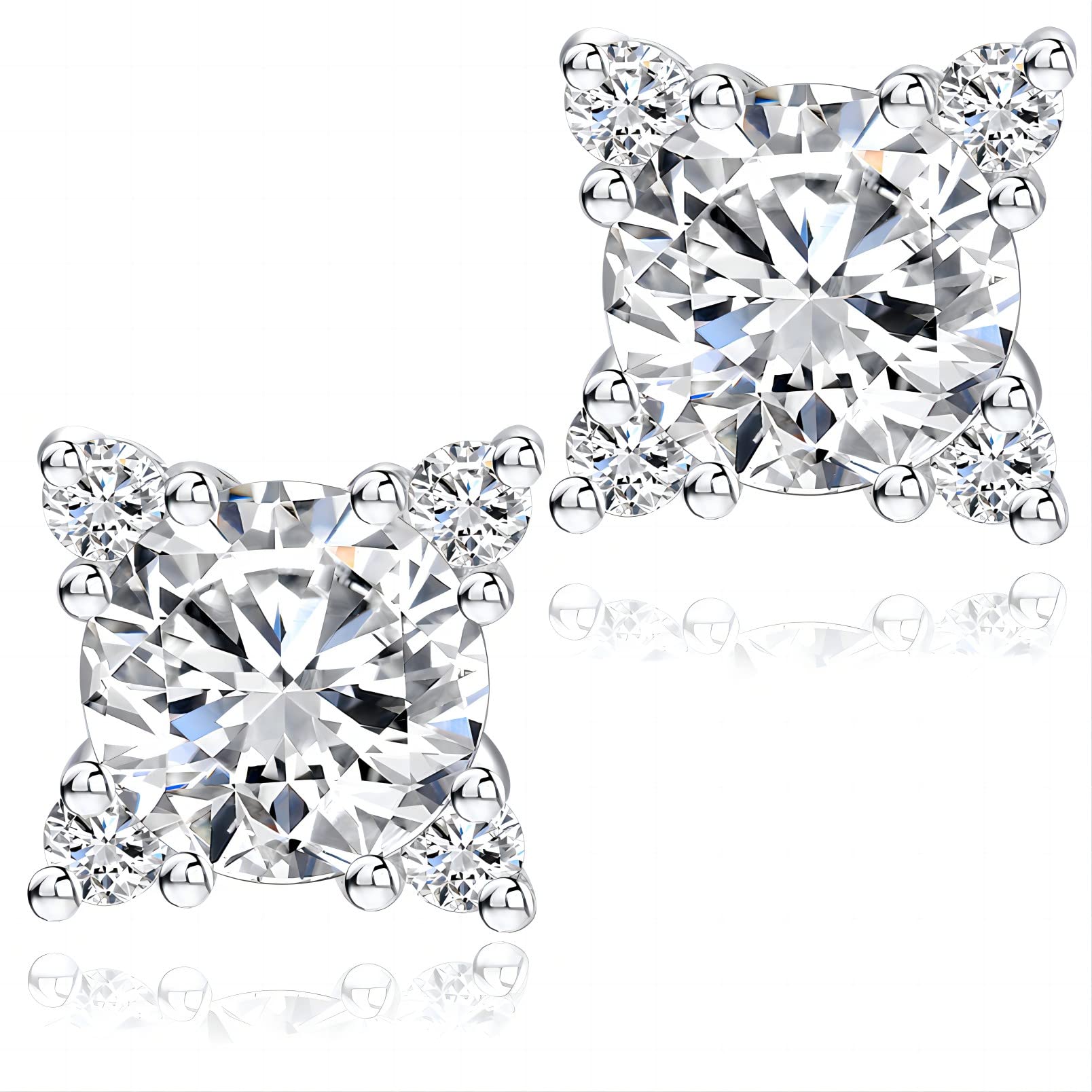 Reapuson Moissanite Stud Earrings D Color VVS1 Clear Round Lab Created Moissanite Earrings 18K Gold Plated 925 Sterling Silver Stud Hypoallergenic Flat Back Earrings for Men Women