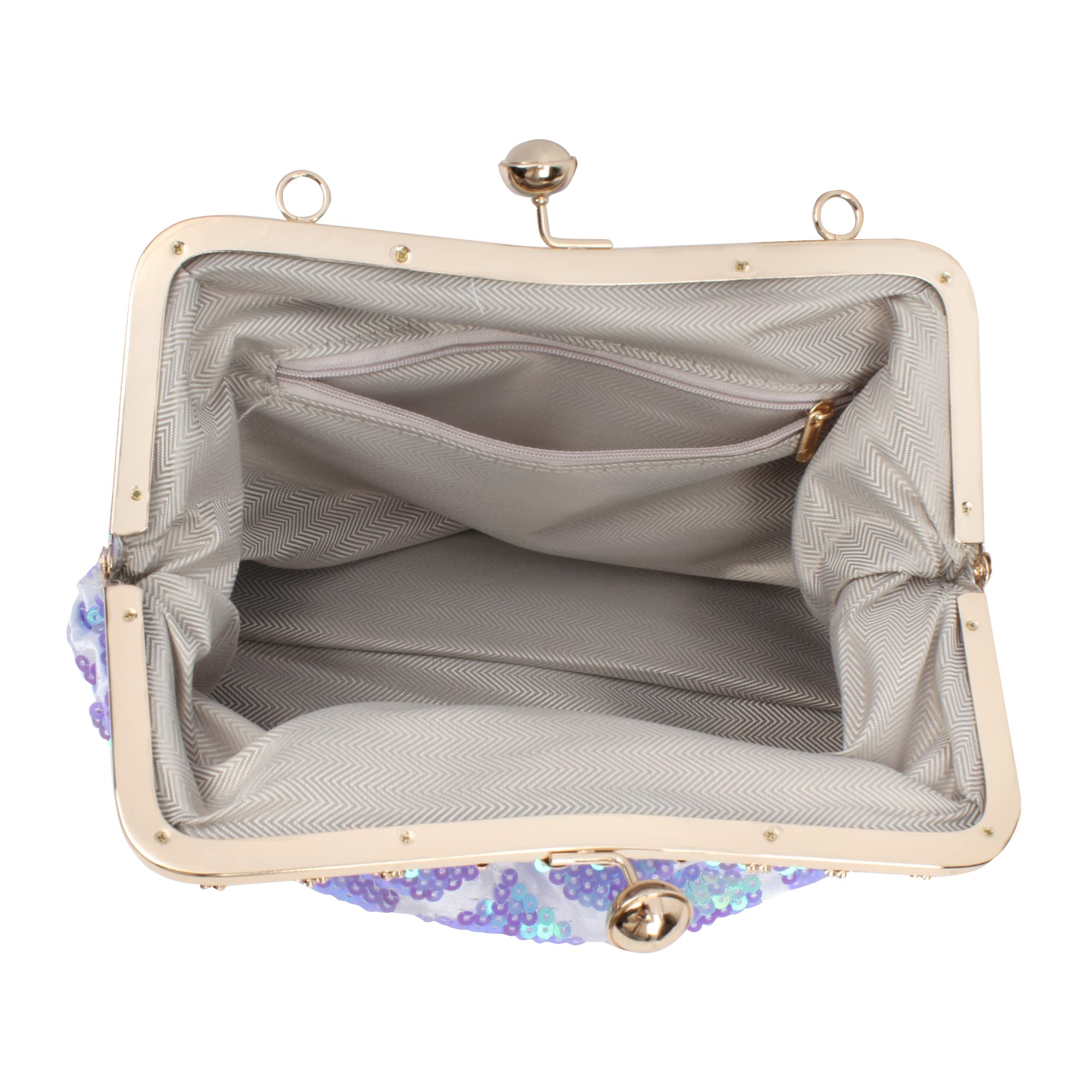 Women Mini Mermaid Scale Sequin Evening Handbag Clutch Chain Strap Cross-body Bag Kiss Lock
