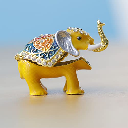 SEVENBEES Small Elephant Trinket Box - Hinged Enameled Jewelry Organizer with Unique Mini Ring and Earrings Compartments - Collectible Keepsake and Figurine for Home Decor - Mothers Day Gifts