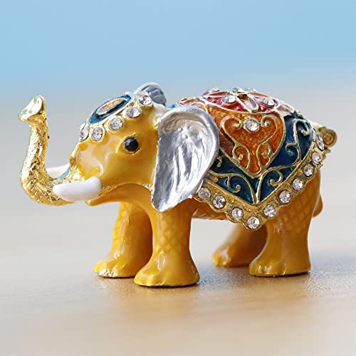 SEVENBEES Small Elephant Trinket Box - Hinged Enameled Jewelry Organizer with Unique Mini Ring and Earrings Compartments - Collectible Keepsake and Figurine for Home Decor - Mothers Day Gifts