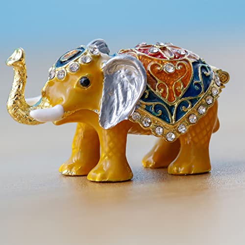 SEVENBEES Small Elephant Trinket Box - Hinged Enameled Jewelry Organizer with Unique Mini Ring and Earrings Compartments - Collectible Keepsake and Figurine for Home Decor - Mothers Day Gifts