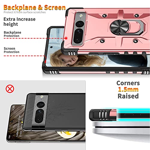 Compatible with Google Pixel 7 PRO Case with [2 Pack] HD Screen Protector,360 Ring Kickstand,Military Grade Heavy Duty Shockproof Hybrid Hard Protective Phone Case Google Pixel 7 PRO Pink
