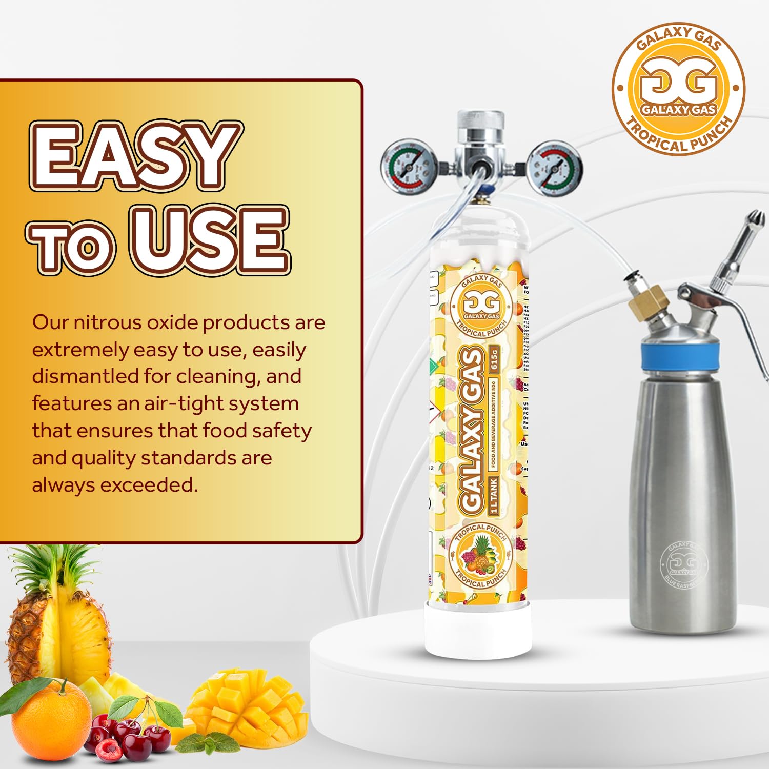 Galaxy Gas Tropical Punch Flavored Whipped Cream Dispenser, 1L Nitrous Oxide Cylinder