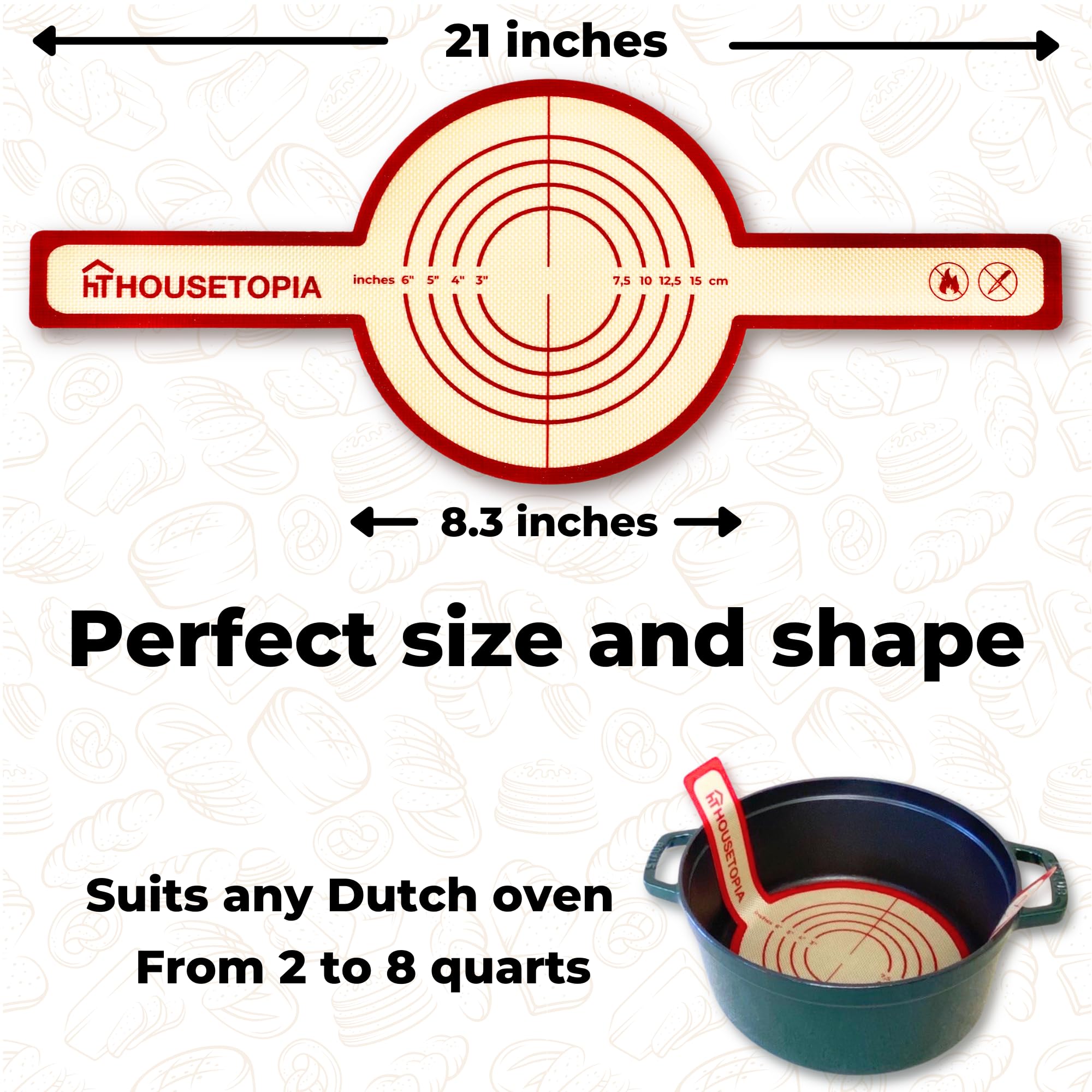 Silicone Baking Mat for Dutch Oven with Sourdough Beginner Kit β Dutch Oven Sling with Long Handles & Scoring Knife & Bread Recipes Book β Round 8.3 Inch