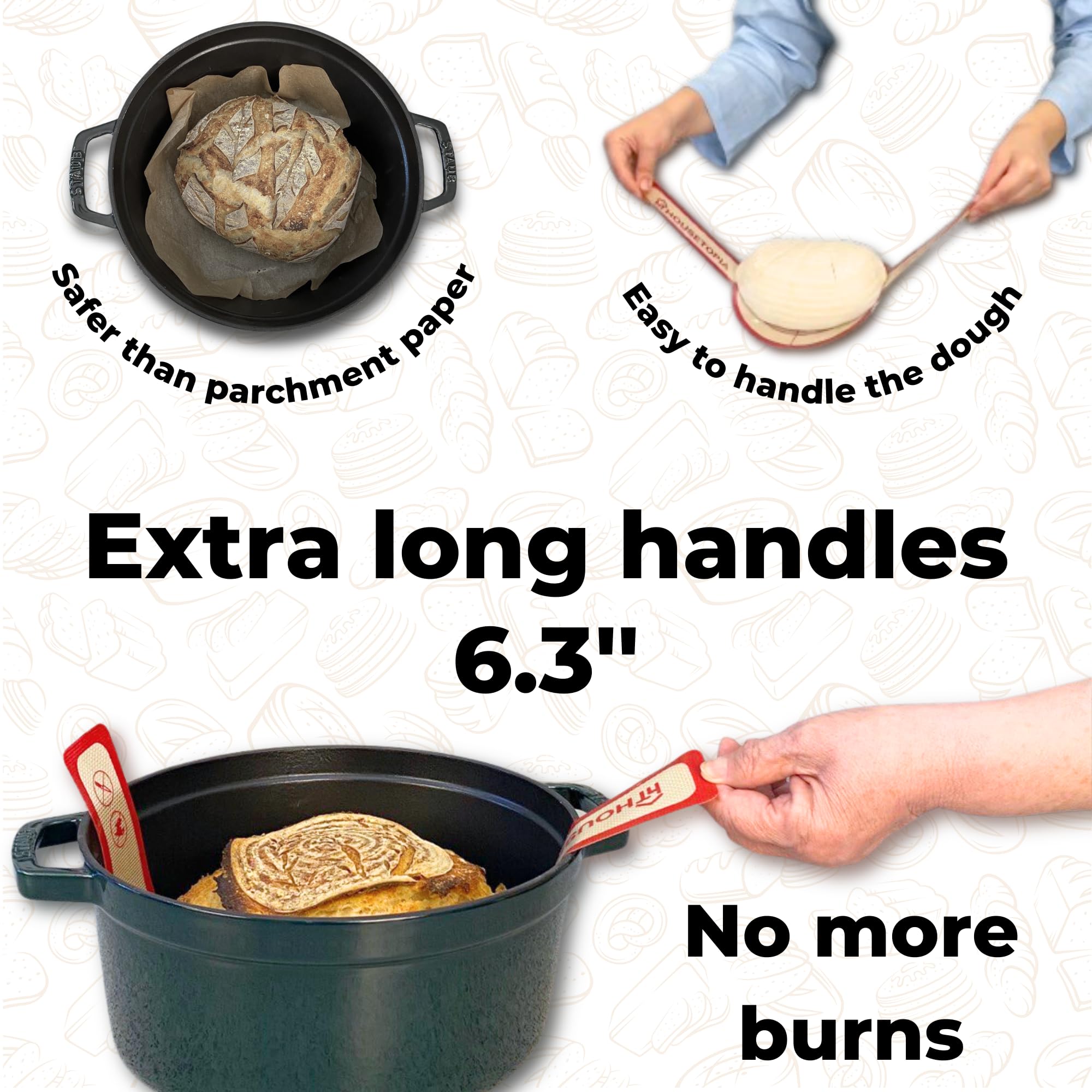 Silicone Baking Mat for Dutch Oven with Sourdough Beginner Kit β Dutch Oven Sling with Long Handles & Scoring Knife & Bread Recipes Book β Round 8.3 Inch
