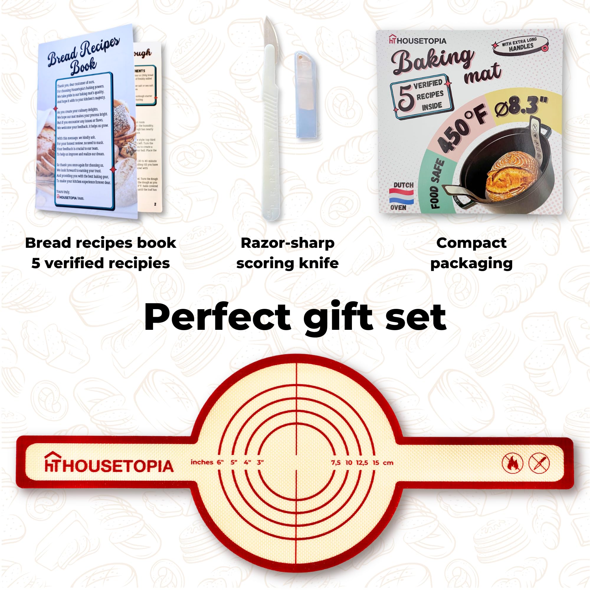 Silicone Baking Mat for Dutch Oven with Sourdough Beginner Kit β Dutch Oven Sling with Long Handles & Scoring Knife & Bread Recipes Book β Round 8.3 Inch