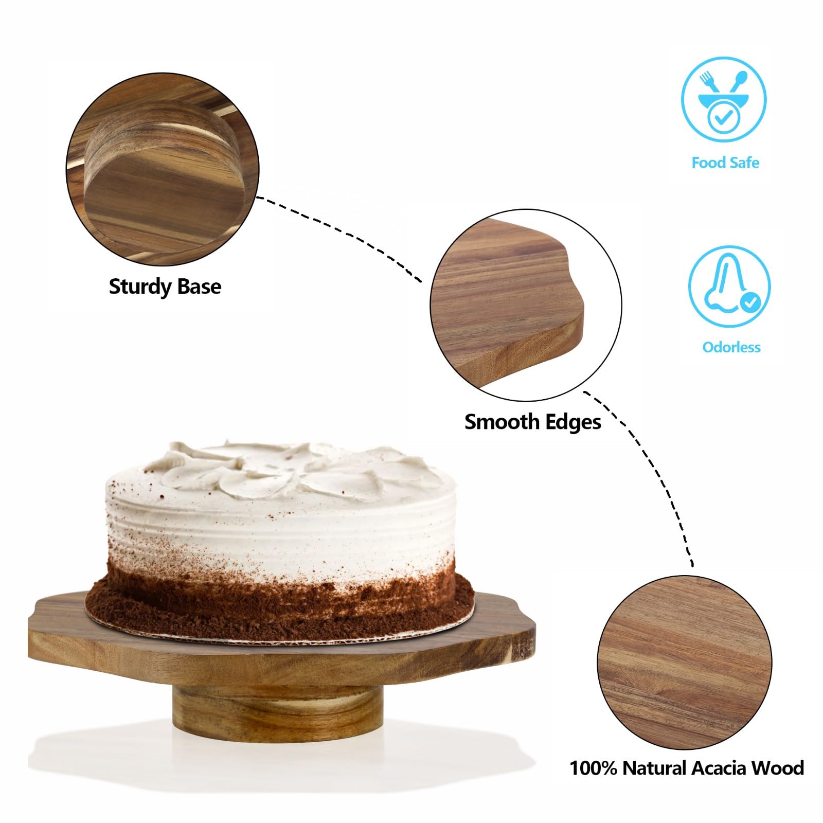 Mezchi Acacia Wood Cake Stand, Rustic Wooden Pedestal for 12 Inch Cake, Slice Dessert Wedding Platter Display Stand Cupcake, Baby Shower, Birthday, Grain Pattern Brown