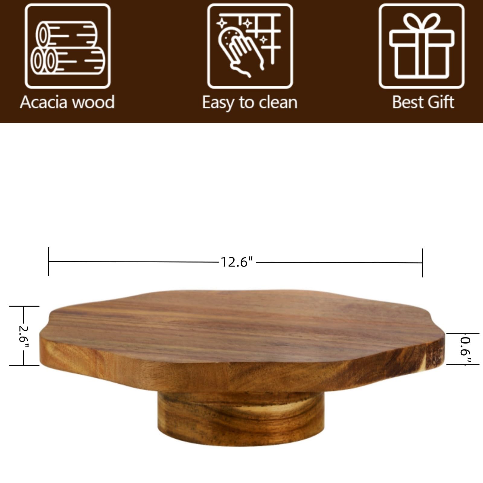 Mezchi Acacia Wood Cake Stand, Rustic Wooden Pedestal for 12 Inch Cake, Slice Dessert Wedding Platter Display Stand Cupcake, Baby Shower, Birthday, Grain Pattern Brown