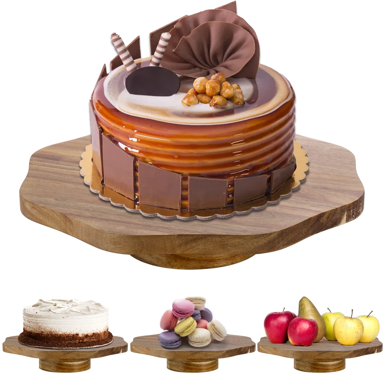 Mezchi Acacia Wood Cake Stand, Rustic Wooden Pedestal for 12 Inch Cake, Slice Dessert Wedding Platter Display Stand Cupcake, Baby Shower, Birthday, Grain Pattern Brown