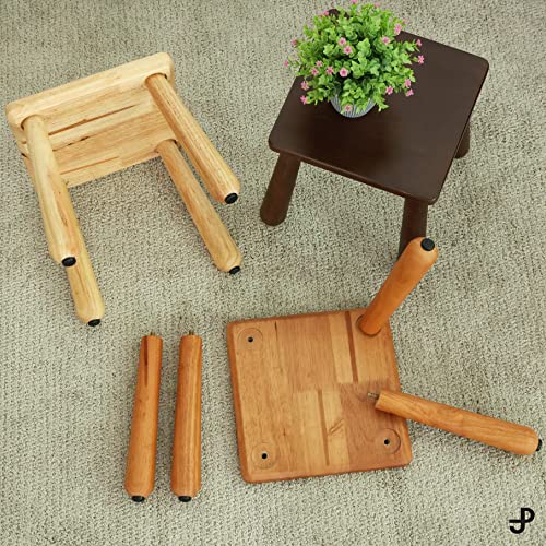 [PJ Collection] Natural Wood Stool, with Portable and Detachable Legs, Lightweight Stool, Foot Stool for Adults, Kids Stool, Use for Toy Room,Bedroom,Kitchen, Bathroom (Square, Natural)