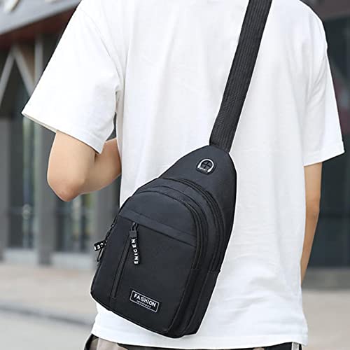 Waterproof Crossbody Sling Backpack Multipurpose Shoulder Bag Travel Hiking Chest Bag Daypack With USB Hole & Headphone Hole(Without mobile power) (Black)