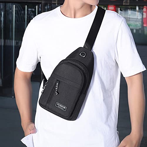 Waterproof Crossbody Sling Backpack Multipurpose Shoulder Bag Travel Hiking Chest Bag Daypack With USB Hole & Headphone Hole(Without mobile power) (Black)