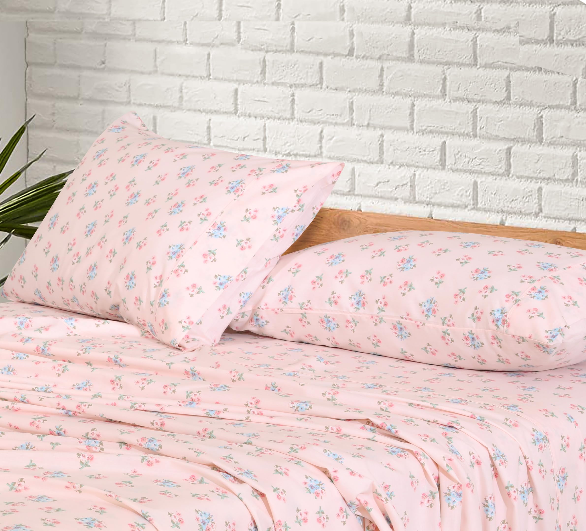 RUVANTI 100% Cotton Twin Sheets Set, 3 Pieces, Soft & Breathable Percale Weave Bedding, Deep Pocket 16", Hotel Standard, Crisp Cool Feel, Durable, Perfect Floral Bed Sheet, Spring On