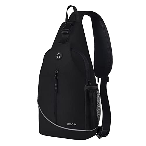 MOSISO Sling Backpack, Crossbody Shoulder Chest Bag Travel Hiking Daypack with Vertical Zipper Pocket&Reflective Strip, Black