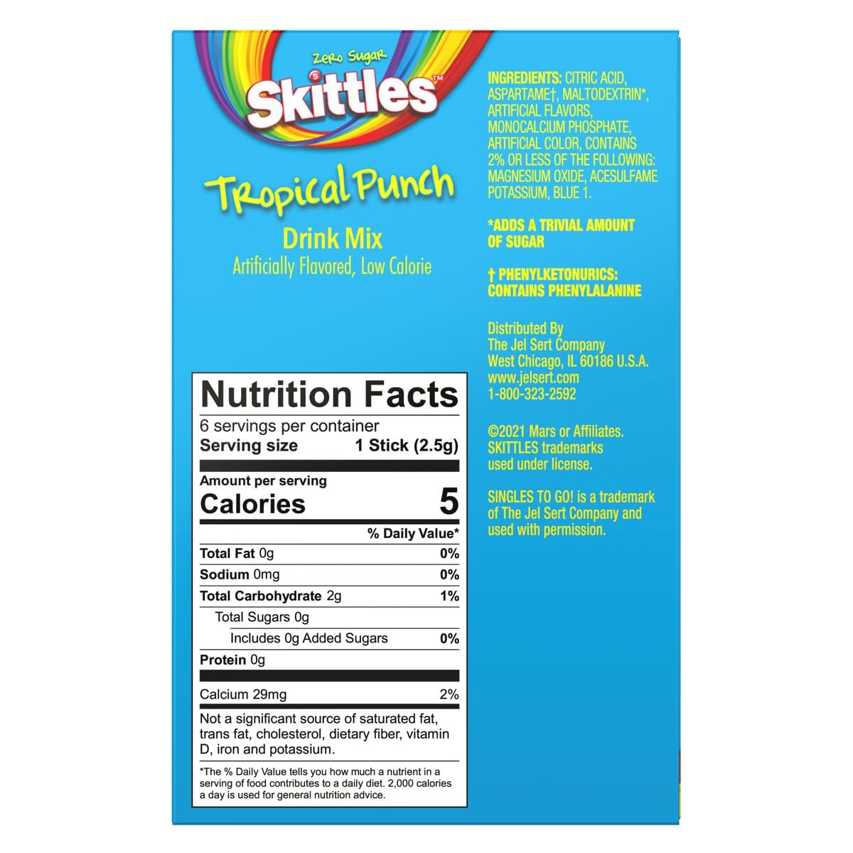 Skittles Singles To Go Drink Mix Variety Pack Bundle Original Punch, Tropical Punch and Wild Berry Punch - 3 boxes with 6 Packets in Each Box 18 Total Servings