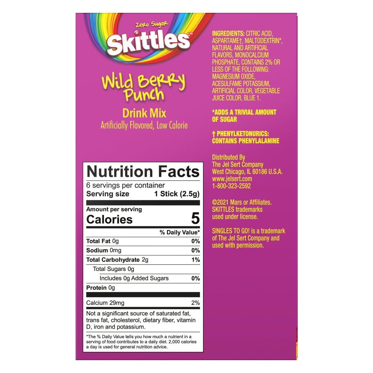 Skittles Singles To Go Drink Mix Variety Pack Bundle Original Punch, Tropical Punch and Wild Berry Punch - 3 boxes with 6 Packets in Each Box 18 Total Servings