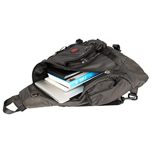 Kawei Knight Large Sling Bag Laptop Backpack Cross Body Messenger Bag Shoulder Travel Rucksack Black